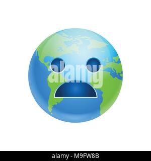 Cartoon Earth Face Shocked Emotion Icon Funny Planet Expression ...