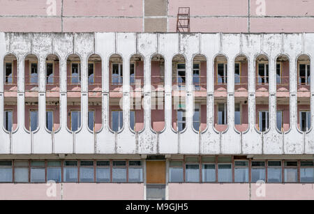 Cylinder shapes of a soviet era building in red white brick Stock Photo ...