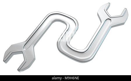 Metal spanner double curve bend with bolts isolated, 3d illustration ...