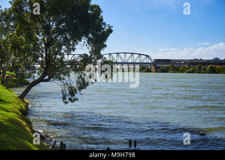 Bridge spanning the Murray River in Australia at the town Murray Bridge ...
