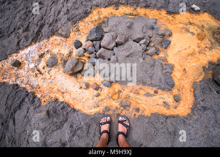 Sulfur stream at Mt. Pinatubo during our trek Stock Photo - Alamy