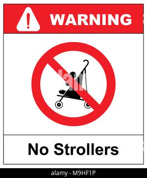 No strollers or pushchair forbidden sign. Warning red prohibition ...