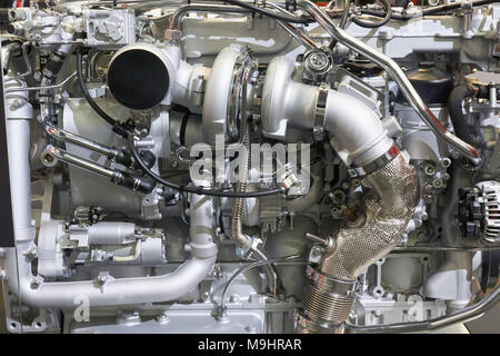 Side view of modern internal combustion engine of the truck Stock Photo ...