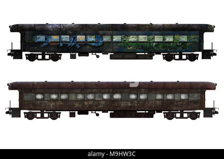 Old rundown train carriage isolated on white, 3d render Stock Photo - Alamy