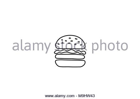 Hamburger sandwich cartoon line drawing, horizontal, vector ...