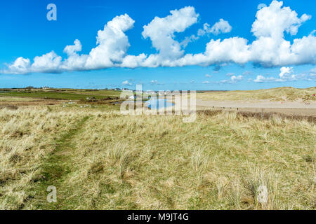 UK, Anglesey, Aberffraw. 25th March 2018. A view of Aberffraw bay and ...