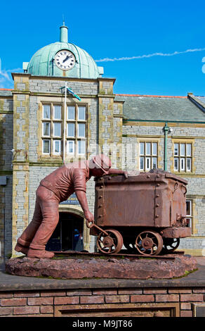 Sculpture of miner in the Square, Millom, West Cumbria, England UK ...