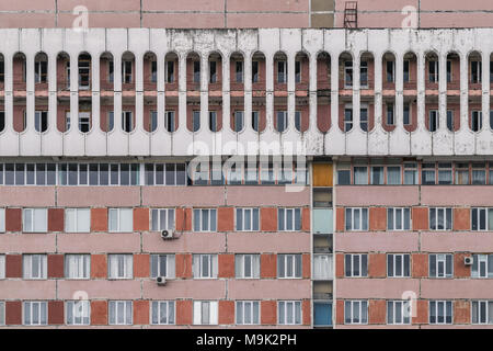 Cylinder shapes of a soviet era building in red white brick Stock Photo ...