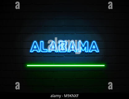 Alabama neon sign - Glowing Neon Sign on brickwall wall - 3D rendered ...