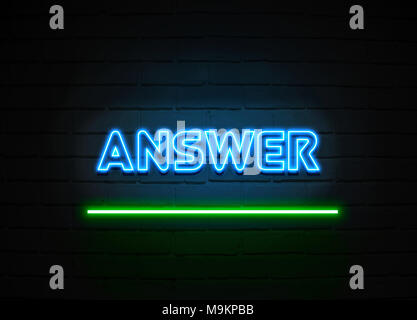 ANSWER - Glowing Neon Sign on stonework wall - 3D rendered royalty free ...