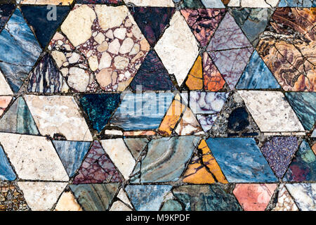 Colorful ancient roman marble floor, weathered and broken, heritage ...