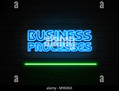 PROCESSES - Glowing Neon Sign on stonework wall - 3D rendered royalty free stock illustration ...