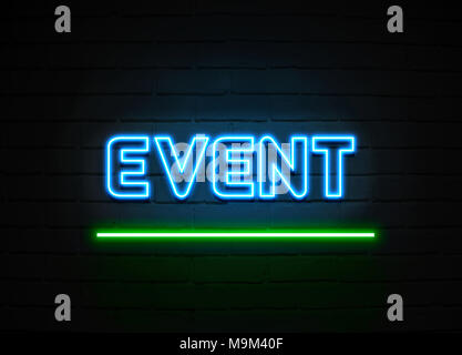 EVENT - Glowing Neon Sign on stonework wall - 3D rendered royalty free ...