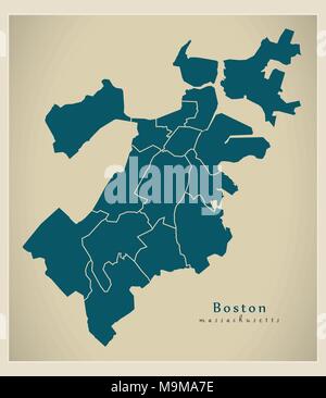 Modern City Map - Boston Massachusetts city of the USA with boroughs ...