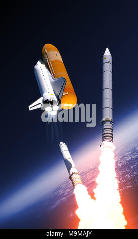 Space Shuttle Solid Rocket Boosters Separation. 3D Scene Stock Photo ...