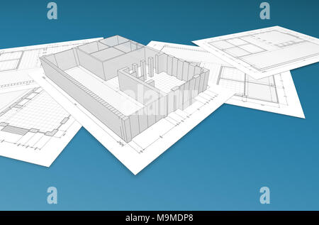 Blueprint on blue 3d rendering Stock Photo - Alamy