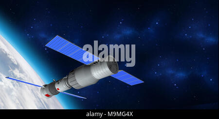 3D model of China's Tiangong-1 space station orbiting the planet Earth ...