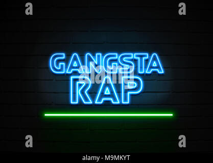 Gangsta rap neon sign on brick wall background Stock Photo - Alamy