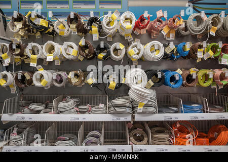 Electrical supplies electric cables hanging on shelves hardware store interior Bavaria Germany Stock Photo Alamy