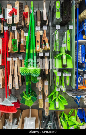 Brooms and brushes, hardware store, interior, Bavaria, Germany Stock ...