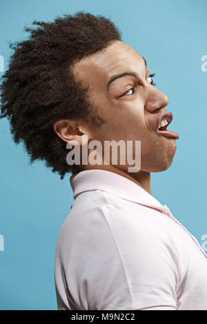 African american man arguing on mobile phone, calling person and ...