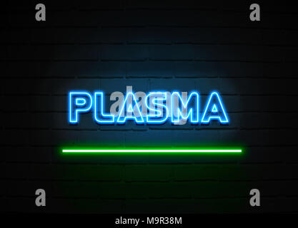 PLASMA - Glowing Neon Sign on stonework wall - 3D rendered royalty free ...