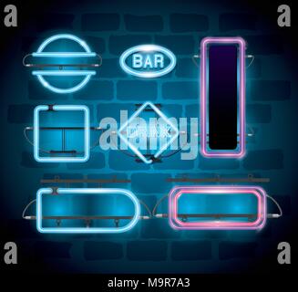 set of labels retro style neon light Stock Vector Image & Art - Alamy