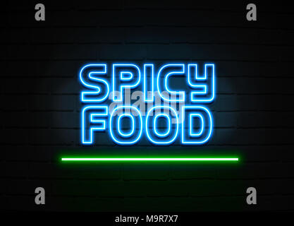 Spicy neon sign - Glowing Neon Sign on brickwall wall - 3D rendered royalty free stock ...
