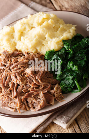 Botswana cuisine: seswaa beef stew with pap porridge and spinach close ...