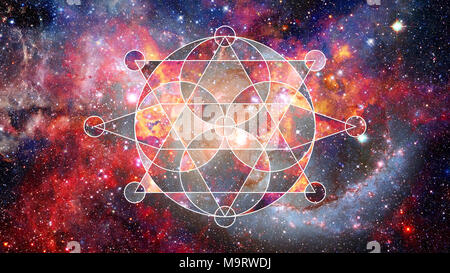 Abstract cosmos geometric background with polygons, triangles, stars ...
