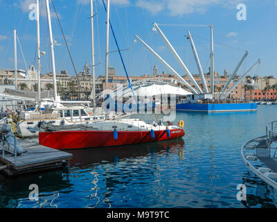 Panoramic of the port of Genova with sphere of the biosphere, Italy ...