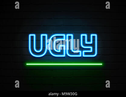 Ugly neon sign - Glowing Neon Sign on brickwall wall - 3D rendered ...