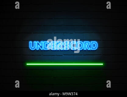 Underscord neon sign - Glowing Neon Sign on brickwall wall - 3D rendered royalty free stock ...