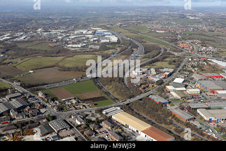 aerial view looking south of the M62 J32a & A1(M) motorway interchange ...