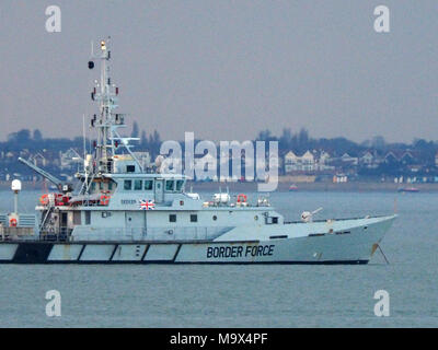 HMC Seeker, a Border Force UK Customs cutter departing from Plymouth ...