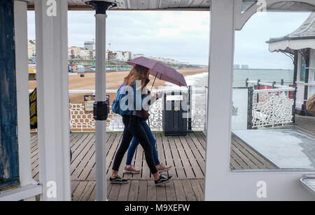 Crawley UK 29th March 2018 - A pretty deserted beach on a dull blustery ...