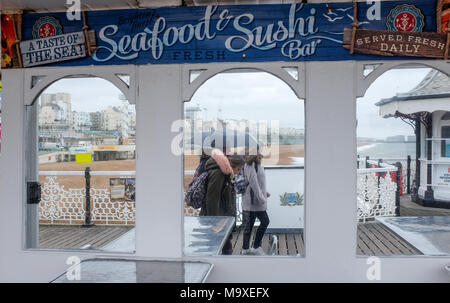Crawley UK 29th March 2018 - A pretty deserted beach on a dull blustery ...