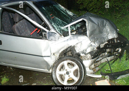 Car crash wreckage, road traffic collision (RTC) Car damage after crash ...