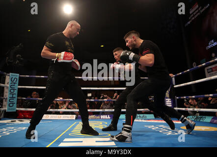 Josh Kelly (right) during a media workout at the Everlast Gym ...