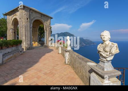 Stone Statues On Sunny Terrace Of Infinity In Villa Cimbrone Above The ...