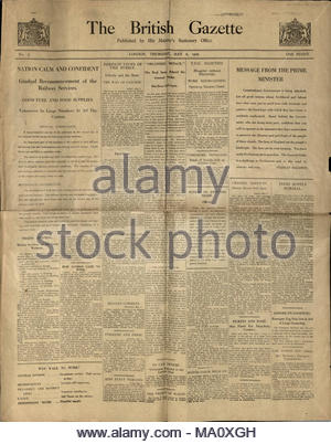 1926 The British Gazette front page reporting the announcement of a ...