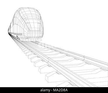 Abstract polygonal high-speed passenger train. Traveling concept. 3d ...