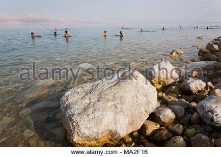 People bathing in the Dead Sea, Ein Bokek Beach, Dead Sea, Kalia Beach ...