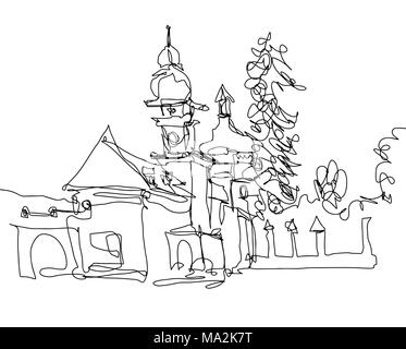 one continuous line drawing of castle. one line drawing of fantasy ...