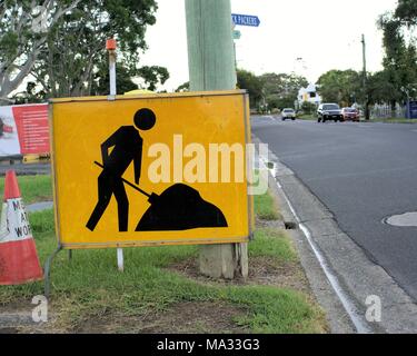 Australian Men at Work Road sign Stock Photo - Alamy
