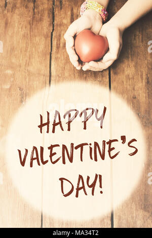 happy Valentine Day exclamation printed on vintage wooden board with ...