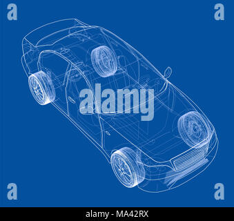 Concept car outline. 3d illustration. Wire-frame style Stock Photo - Alamy
