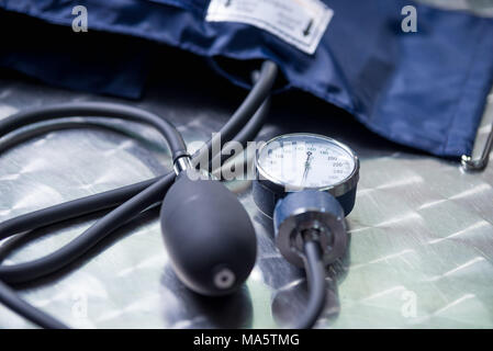 Close up of tensiometer over a metallic table, medical concept Stock ...