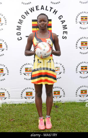 A Ugandan national netball team tries out her Gilbert outfit ahead of ...
