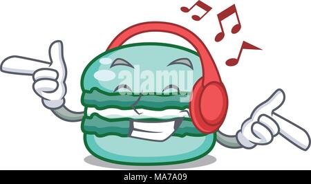 Listening music chocolate macaron cartoon character concept Stock ...